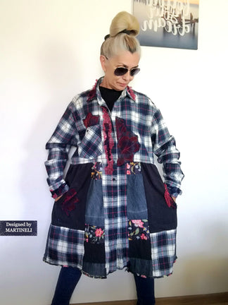 Plus Size Cotton Jacket Dress 2XL Maxi Fall Shirtdress for Women Boho ...
