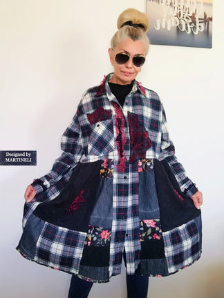 Plus Size Cotton Jacket Dress 2XL Maxi Fall Shirtdress for Women Boho ...