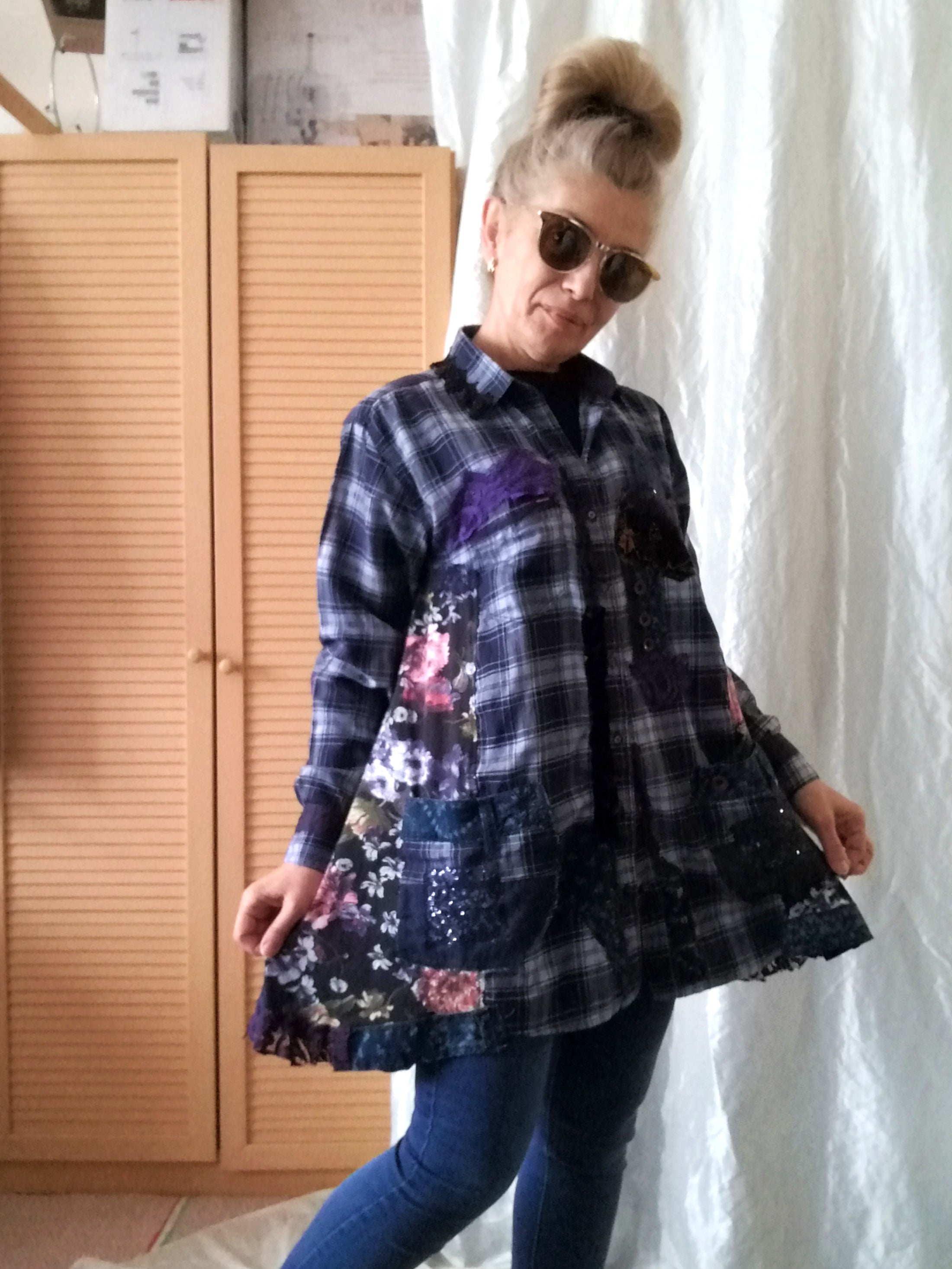 Blue Duster Dress,M Long Plaid Women`s Shirt,Casual Outfits for Women ...